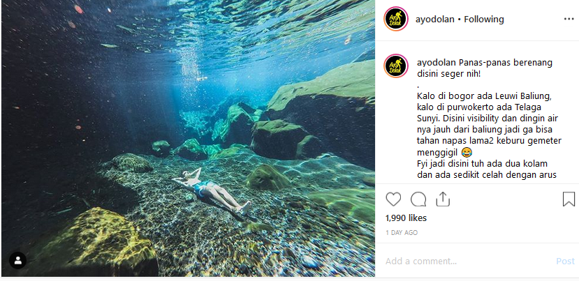 Terpikat Keindahan Telaga Sunyi Purwokerto, Airnya Warna Biru Tosca