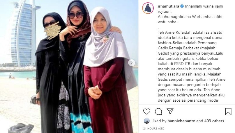Desainer Anne Rufaidah Meninggal Dunia, Irna Mutiara: Beliau ...
