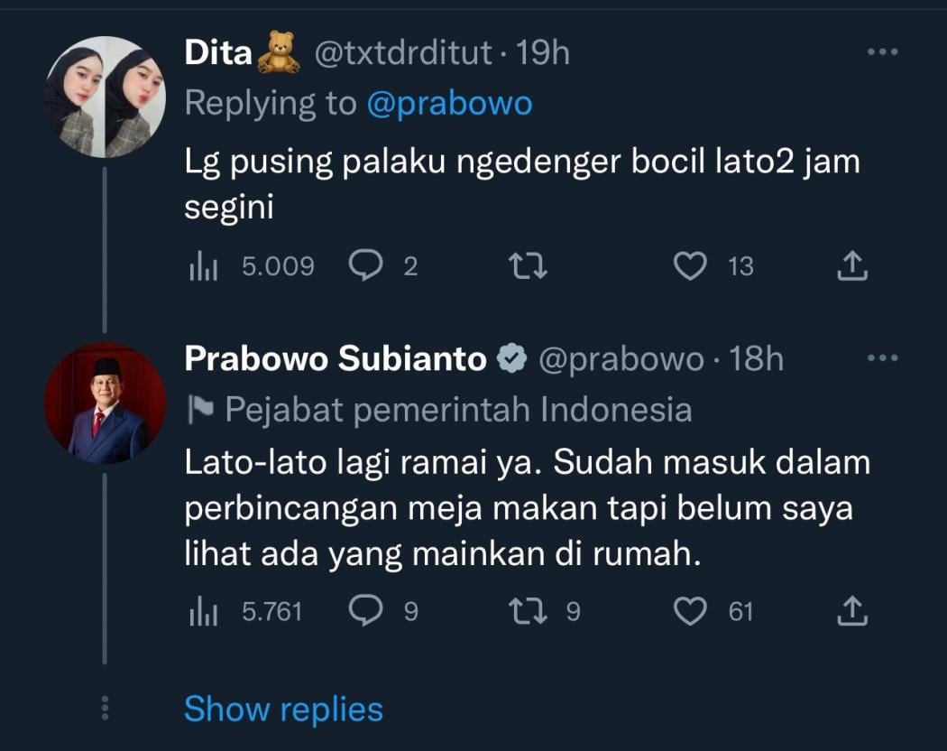 Ketika Prabowo Jawab Warga Twitter tentang Mainan Lato-Lato