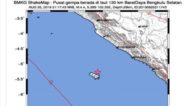 Gempa Bumi Magnitudo 4,4 Guncang Bengkulu Selatan, Getaran Terasa hingga Enggano