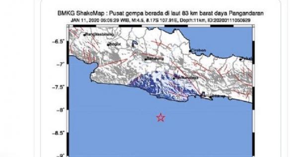 Gempa M 4,5 Guncang Pangandaran, Belum Ada Laporan Kerusakan dan Korban Jiwa