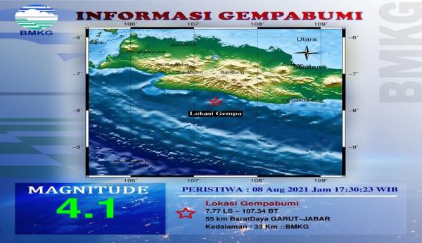 Gempa Tektonik M4,1 Guncang Garut, Getaran Dirasakan hingga Pangandaran