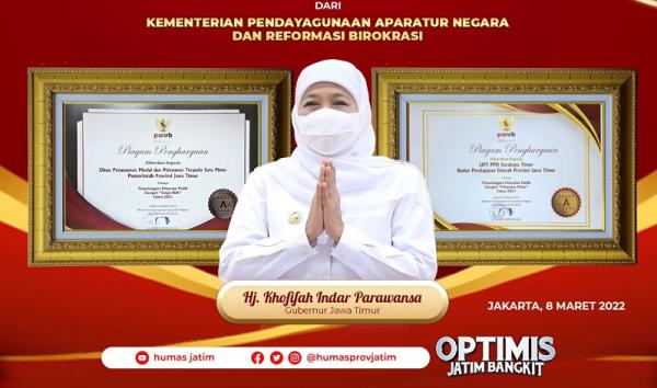 Pemprov Jatim Sabet 2 Penghargaan Pelayanan Publik Terbaik 2021 dari KemenPAN-RB