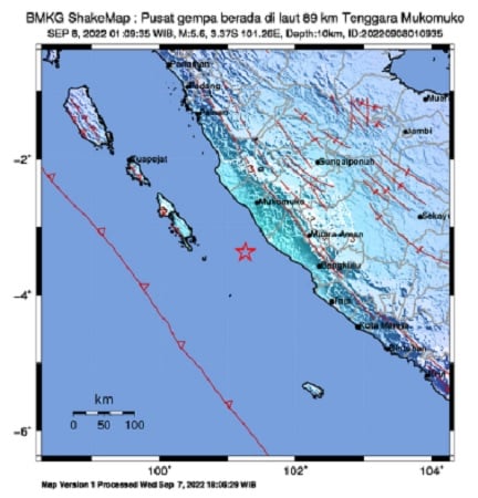 Gempa Terkini Magnitudo 5,6 Guncang Mukomuko