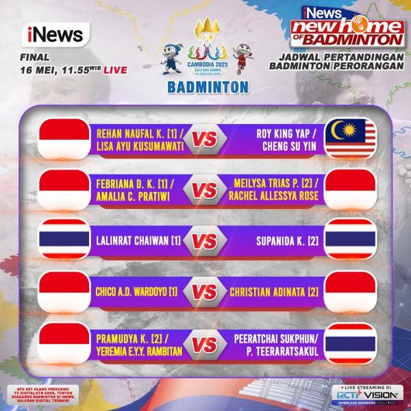 Saksikan 6 Wakil Indonesia Berjuang Raih Emas Bulu Tangkis Sea Games