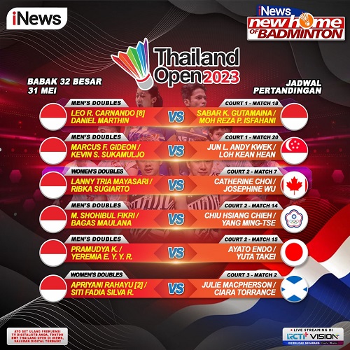 Saksikan Perang Saudara Leo/Daniel Vs Sabar/Reza di Thailand Open 2023 ... Saksikan Perang Saudara Leo/Daniel Vs Sabar/Reza di Thailand Open 2023 ...