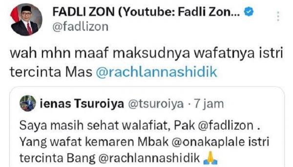 Istri Rachland Nashidik Meninggal, Fadli Zon Keliru Ucapkan Dukacita sampai Minta Maaf