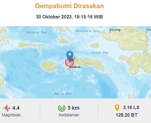 Gempa Terkini Baru Saja Guncang Piru Maluku M 4,4 Pusat di Darat 5 Km