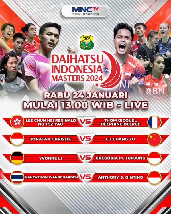 MNCTV Tayangkan 4 Pertandingan Daihatsu Indonesia Masters 2024, Jonatan Christie Hadapi Lu ...