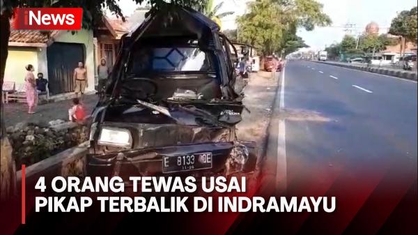 Sopir Mengantuk, Pikap Rombongan Pengajian Terbalik di Indramayu, 4 Tewas
