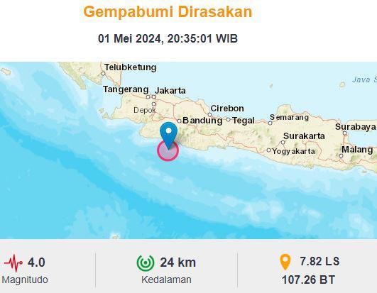Gempa Terkini Magnitudo 4,0 Guncang Bandung, Pusat di Laut