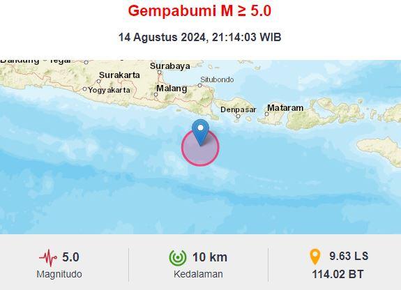 BMKG Gempa Hari Ini M 5,0 Guncang Jembrana Bali, Tidak Berpotensi Tsunami