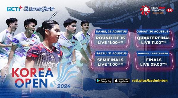Link Live Streaming Korea Open 2024 di RCTI+ dari 16 Besar hingga Final