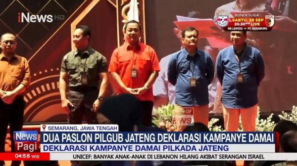 Seluruh Cagub-Cawagub Jateng dan Jatim Hadiri Deklarasi Damai Pilkada 2024