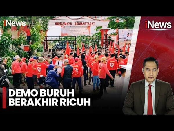 Demo Buruh, Massa Merangsek Kantor Disnaker Indramayu Diadang Polisi