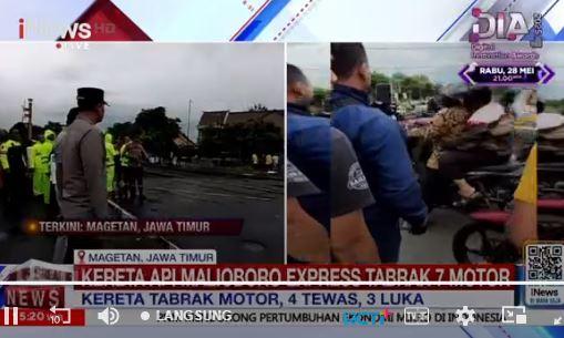 KA Malioboro Ekspres Tabrak 7 Motor di Magetan, 4 Korban Tewas Dievakuasi ke 2 Rumah Sakit