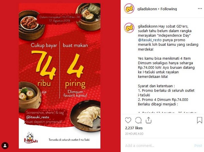 Rayakan Kemerdekaan, 5 Restoran Ini Sajikan Promo Makan Murah Meriah