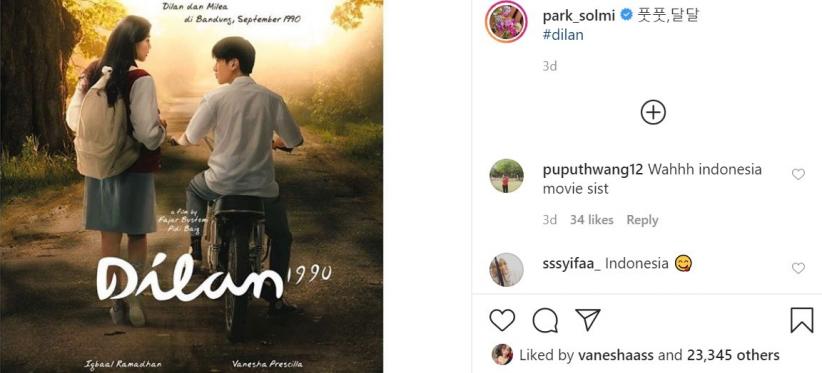 Viral, Aktris Korea Park Sol Mi Unggah Poster Film Dilan 1990