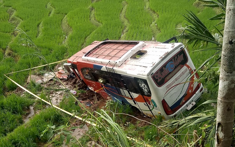 Bus Rombongan Kondangan Terjun ke Sawah, Satu Orang Tewas Bus Rombongan Kondangan Terjun ke Sawah, Satu Orang Tewas