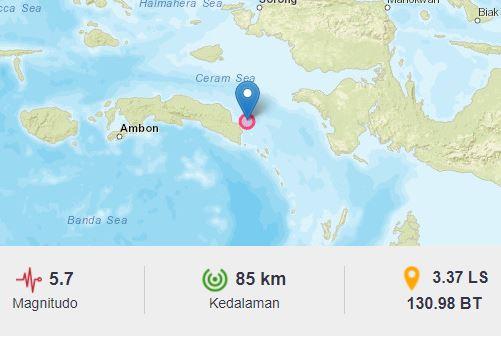 Gempa Terkini M5,7 Guncang Seram Bagian Timur Maluku, Berpusat di Laut