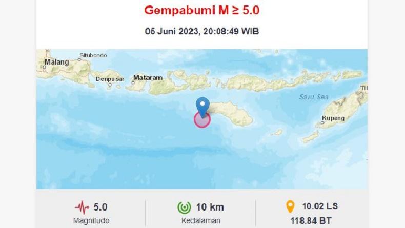 Gempa Bumi Terkini M5,0 Guncang Kodi Sumba Barat Daya NTT, Tak Berpotensi Tsunami