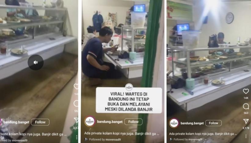 Viral Warteg Tetap Buka Walau Dikepung Banjir, Netizen: Ini tentang Perut