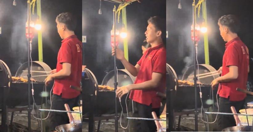 Viral, Tukang Ayam Bakar Tetap Jualan meski Pakai Infus, Netizen: Cepat Sembuh Ya, Mas!
